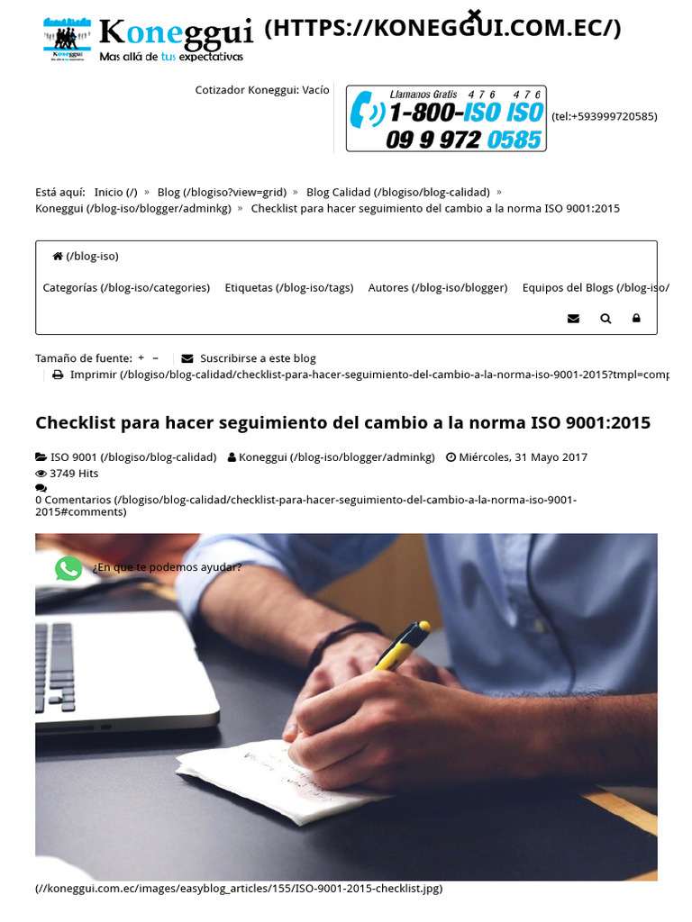 Checklist para Hacer Seguimiento Del Cambio A La Norma ISO 9001 - 2015 ...