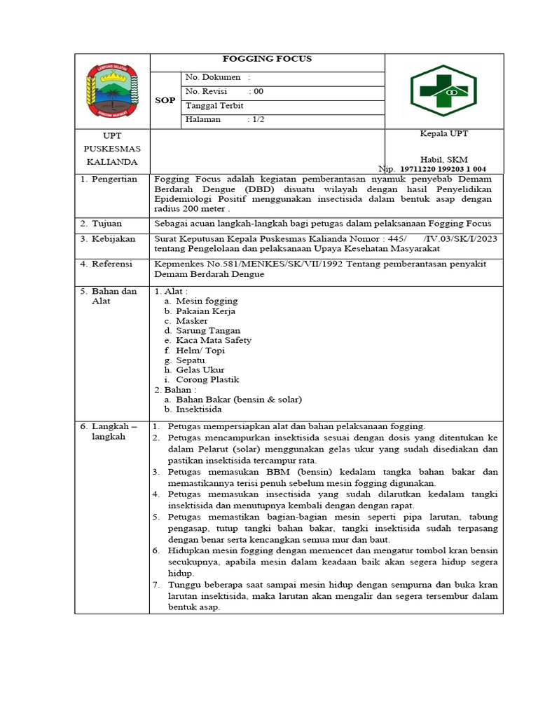 SOP Fogging Focus | PDF | Teknologi & Rekayasa