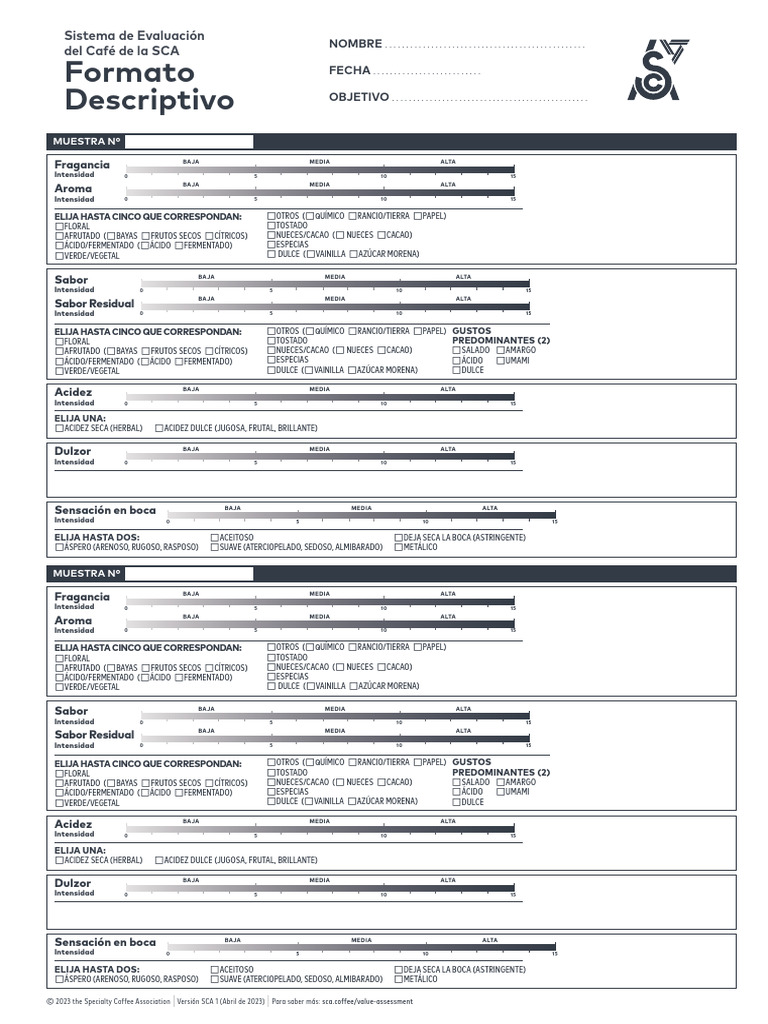 EDC - Nueva Hoja de Cata SCA - Cupping Form - Spanish - Descriptivo ...