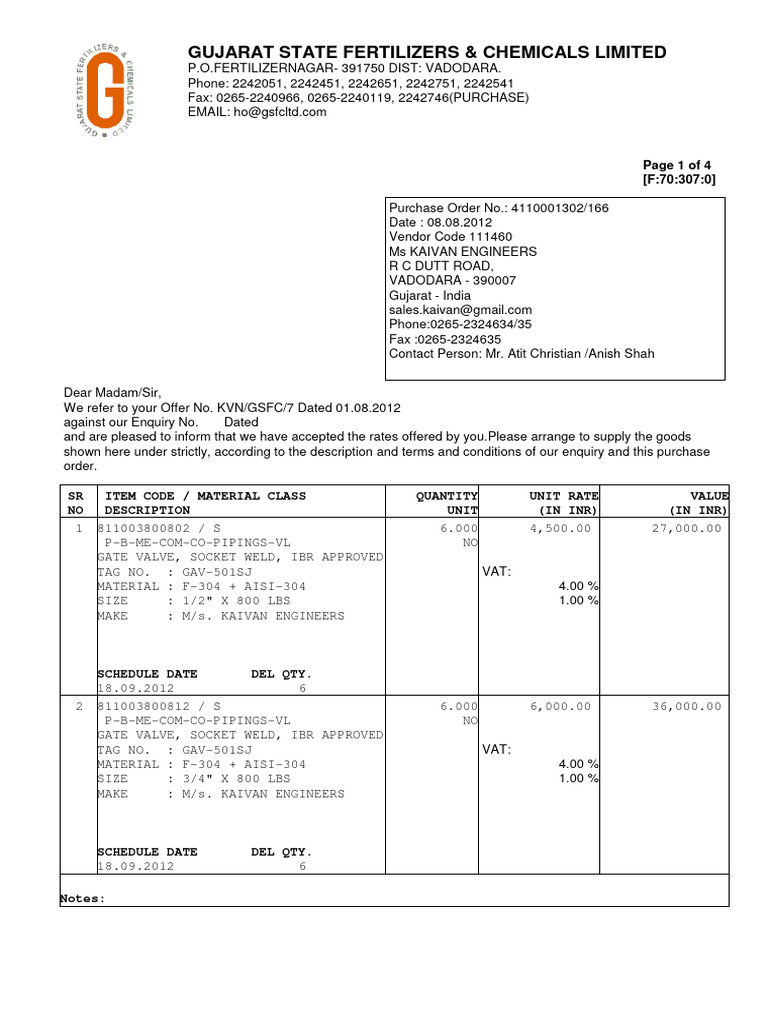 GSFC Valves | PDF | Procurement | Invoice