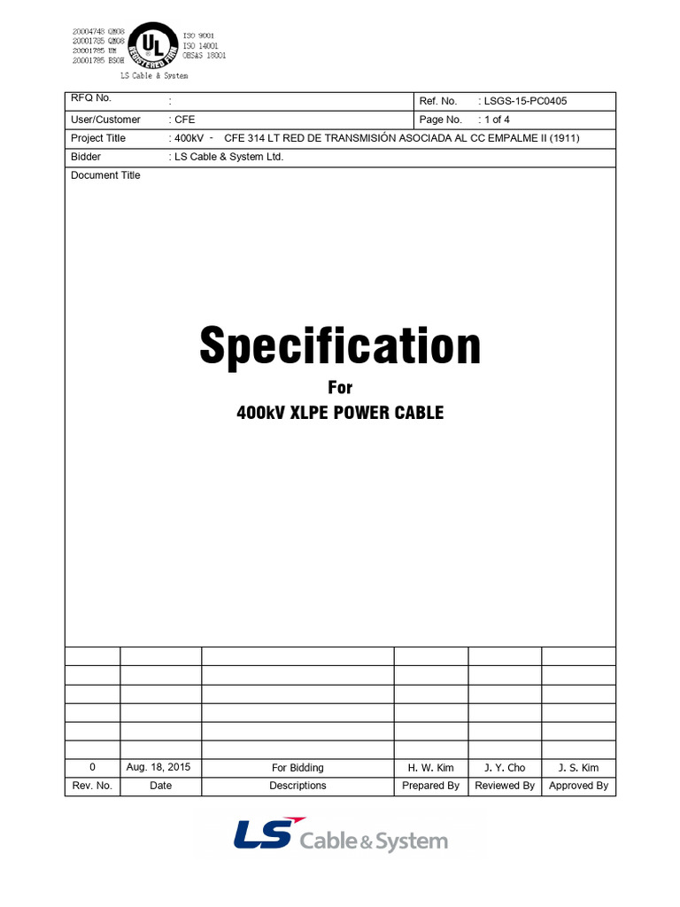 1. Cable specification 400kV AL-800SQ | PDF | Insulator (Electricity ...