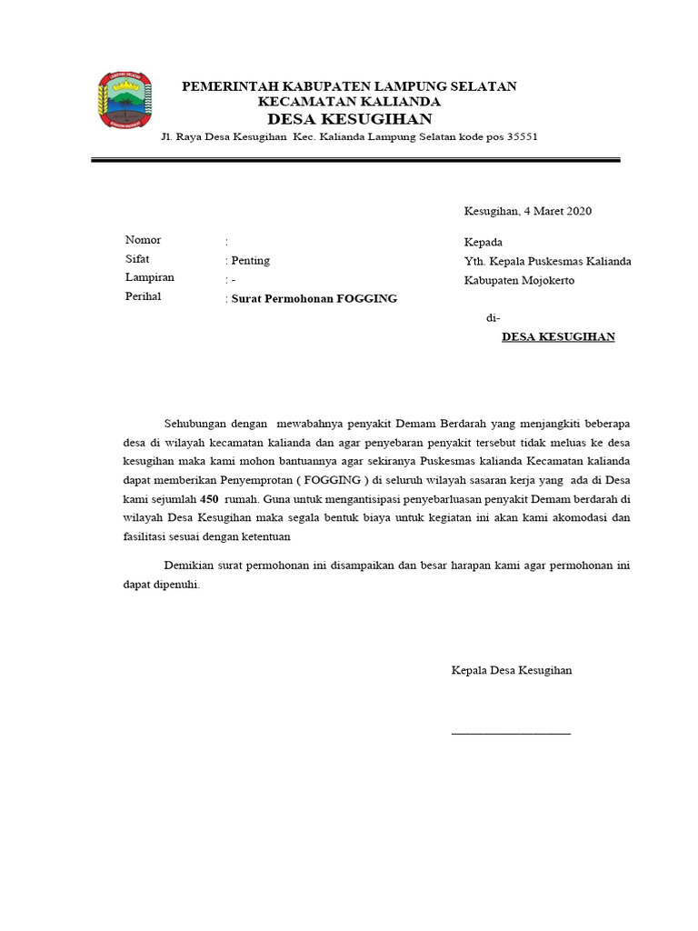 Surat Permohonan Fogging | PDF