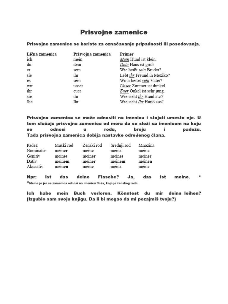 Prisvojne zamenice | PDF