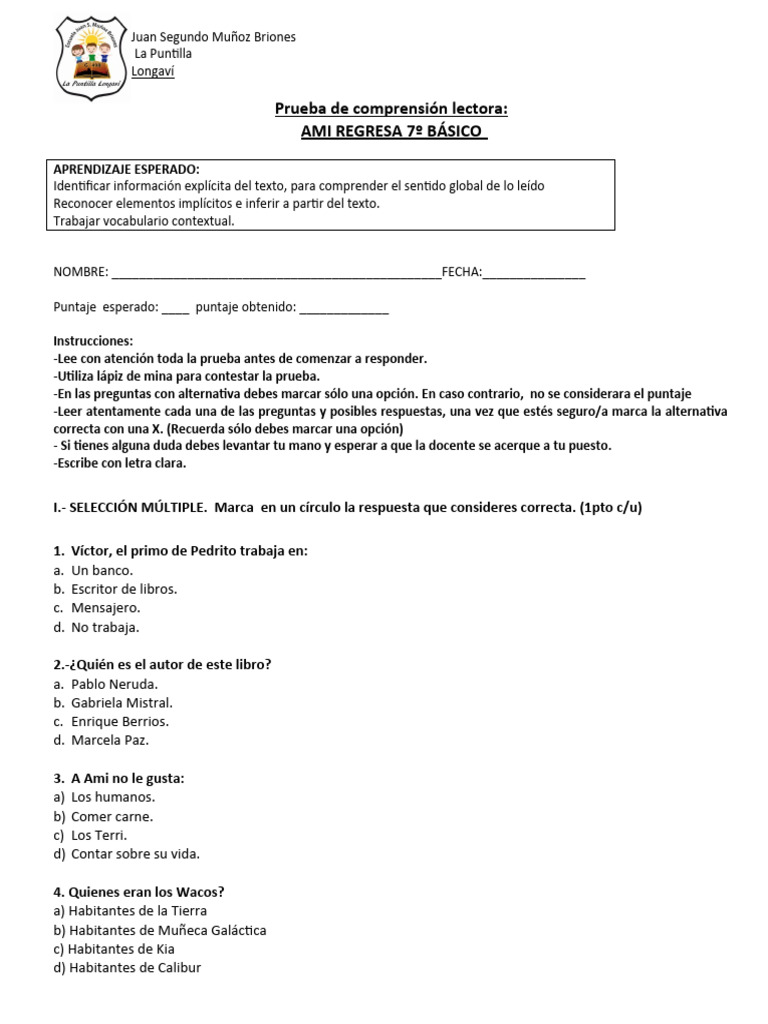 Prueba AMI REGRESA COMPLETA Agosto 16 | PDF