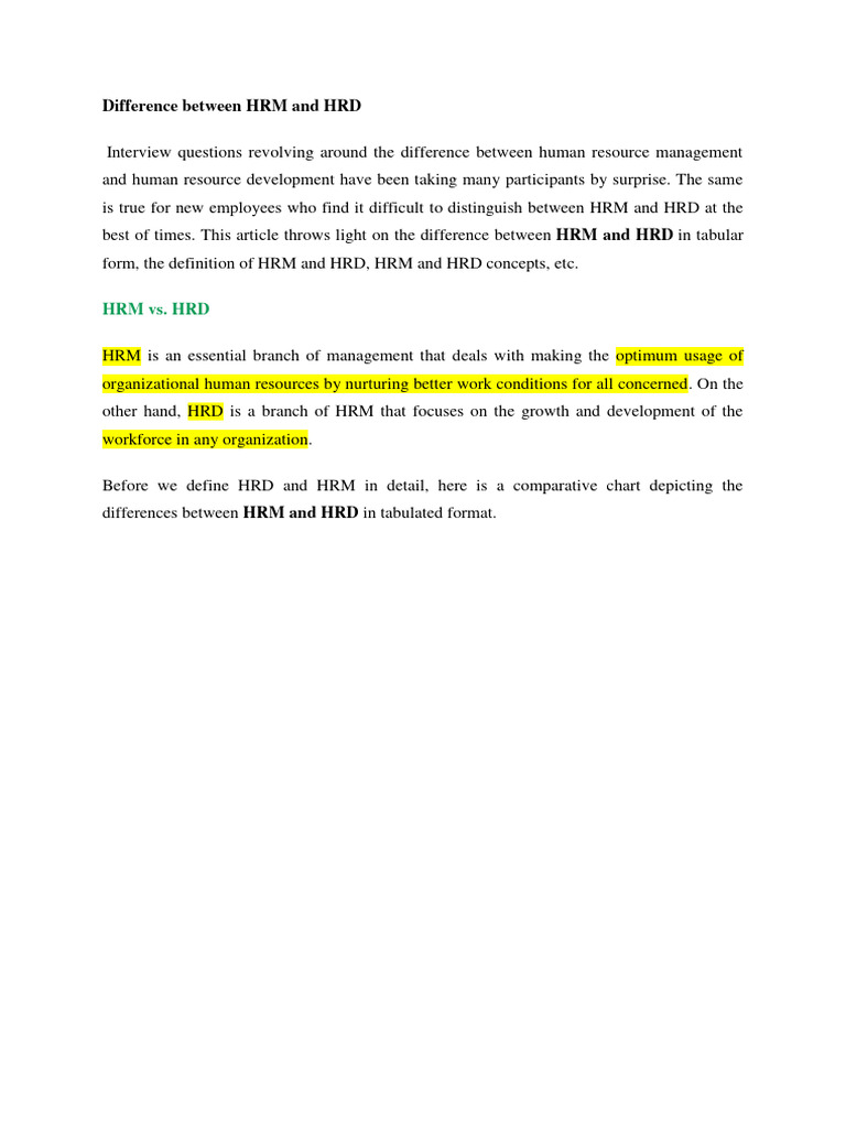 Unit 1.a HRD vs. HRM | PDF | Human Resource Management | Business