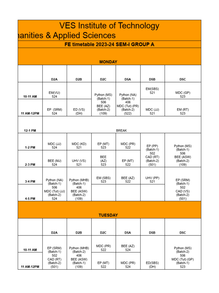 Shared Copy - FE Timetable - 2023-2024 - Sem1 | PDF | Physical Sciences ...