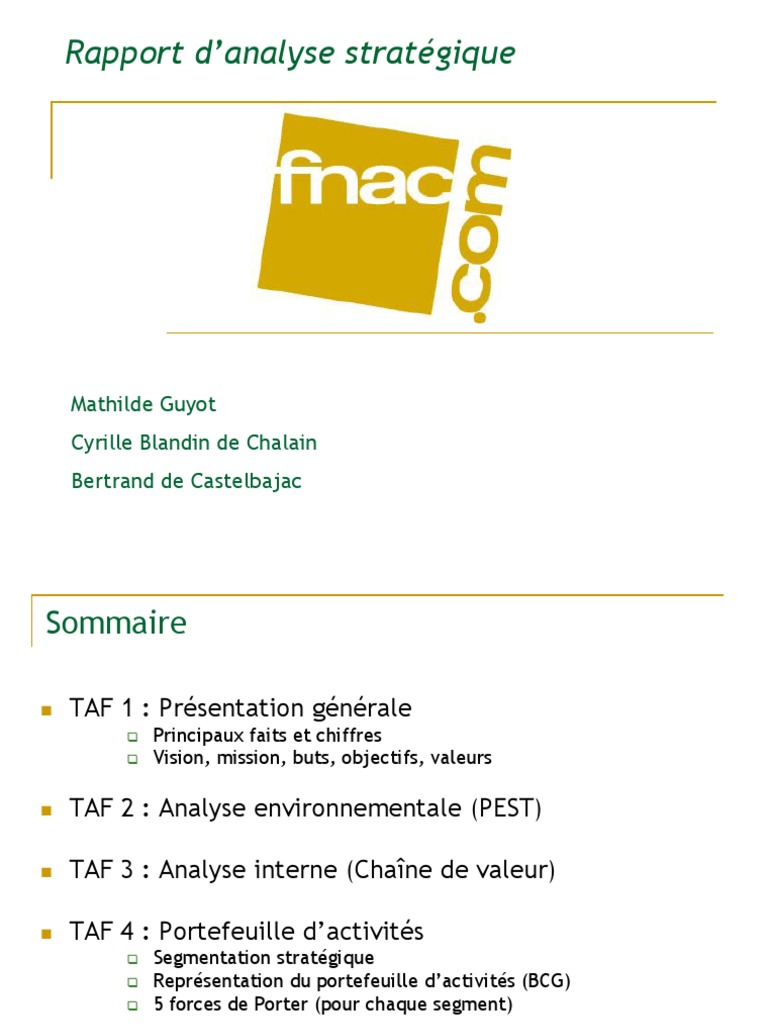 Rapport D Analyse Strategique Fnac | PDF | Commerce de détail | Business