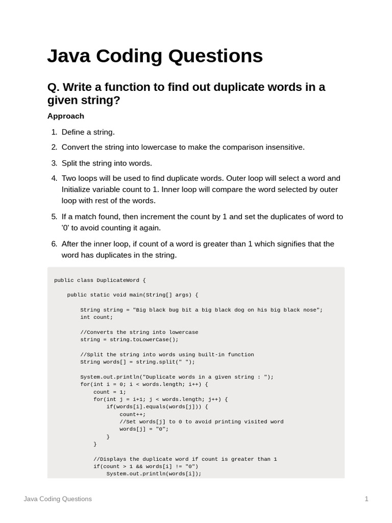Java Coding Questions | Download Free PDF | String (Computer Science ... Java Coding Questions | Download Free PDF | String (Computer Science ...