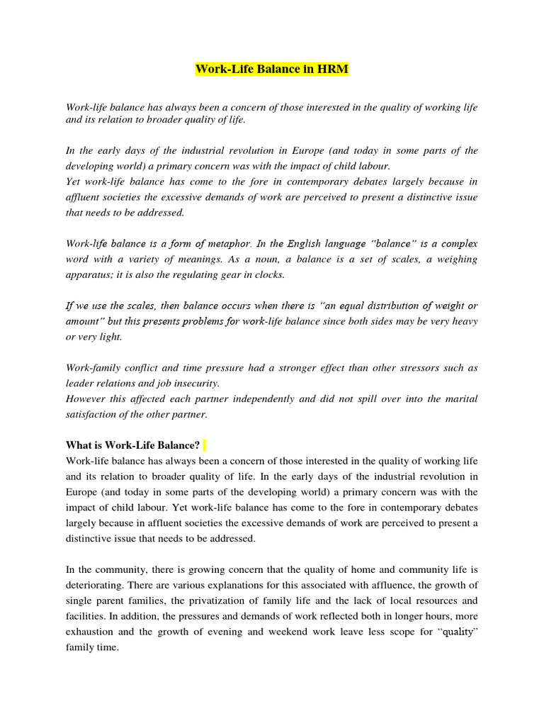 Work-Life Balance in HRM | PDF | Employment | Job Satisfaction