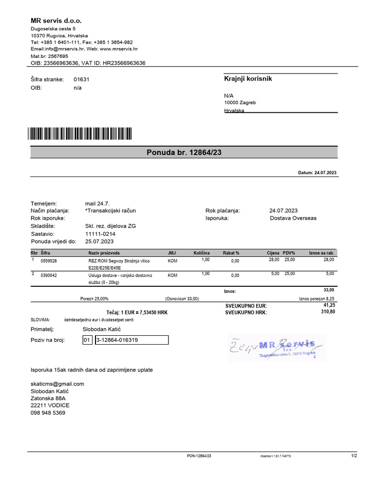 Ponuda Br. 12864/23: MR Servis D.O.O | PDF
