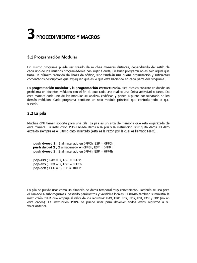 3 Procedimientos y Macros | PDF | Computadores