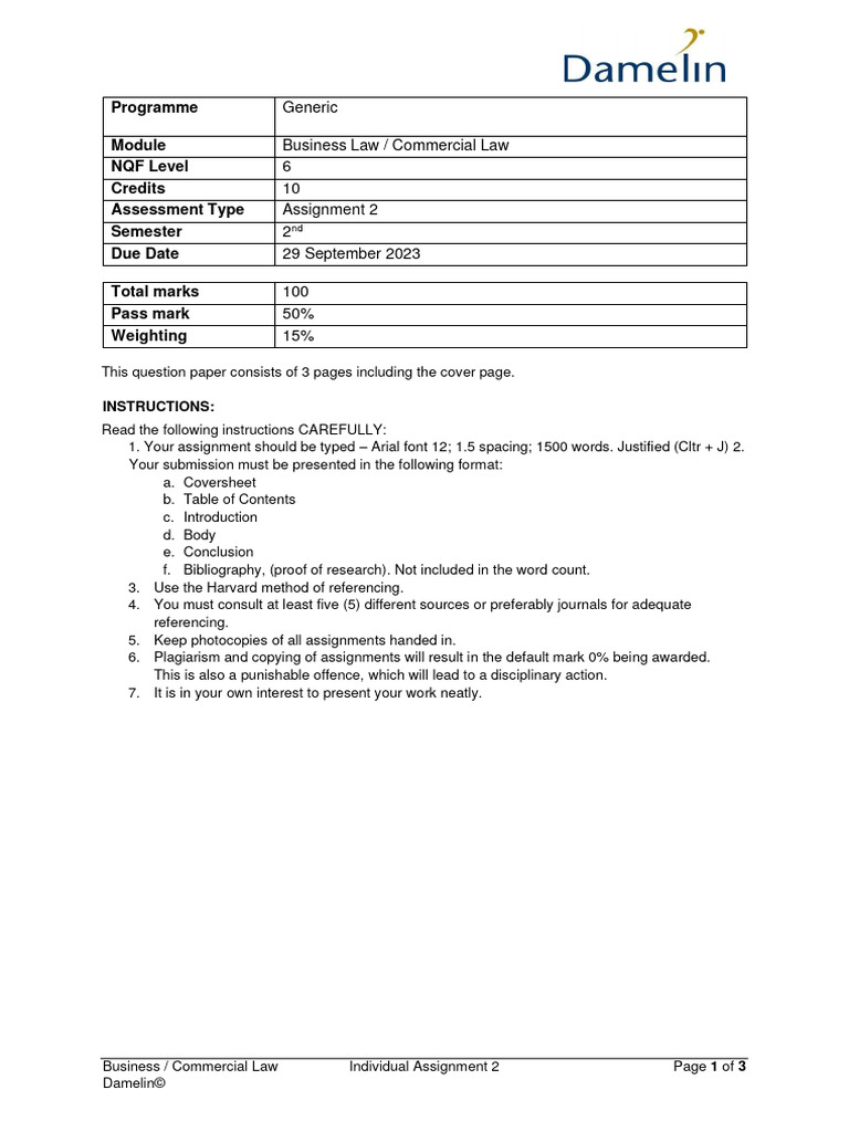 Business Law - Commercial Law Assignment 2 | PDF | Computing