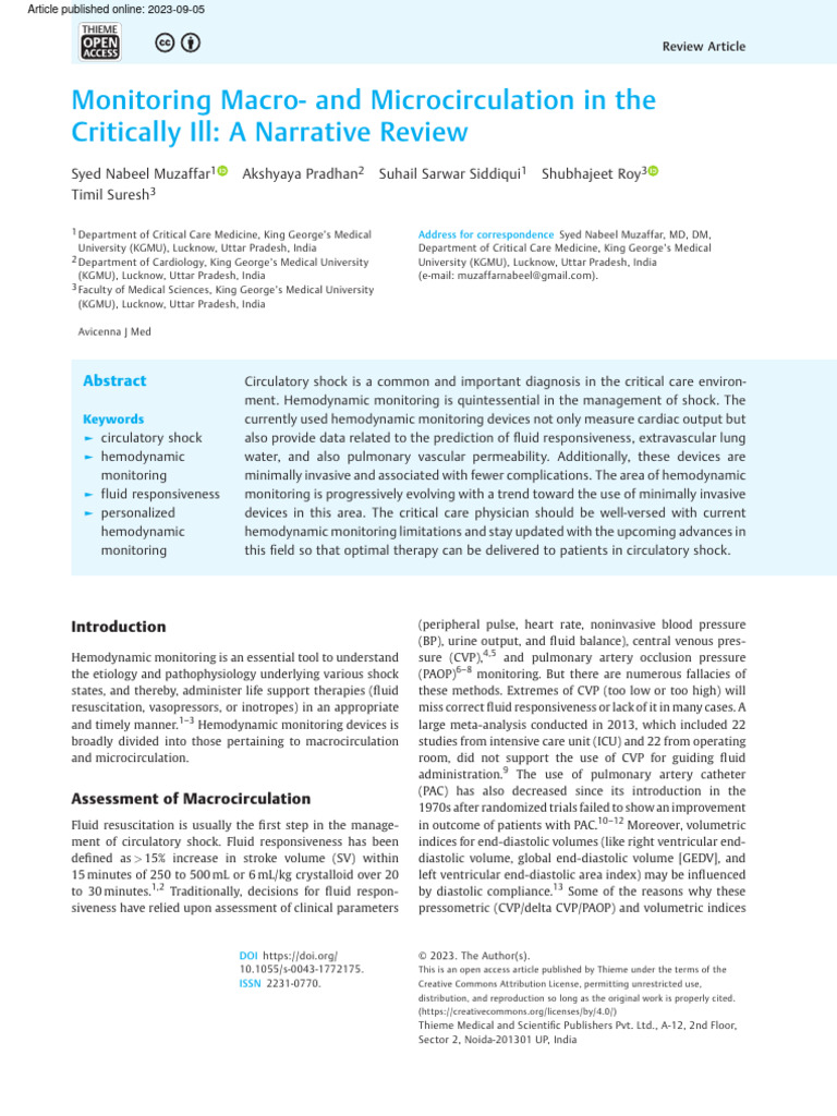 Monitoring Macro And Microcirculation In The Critically Ill A