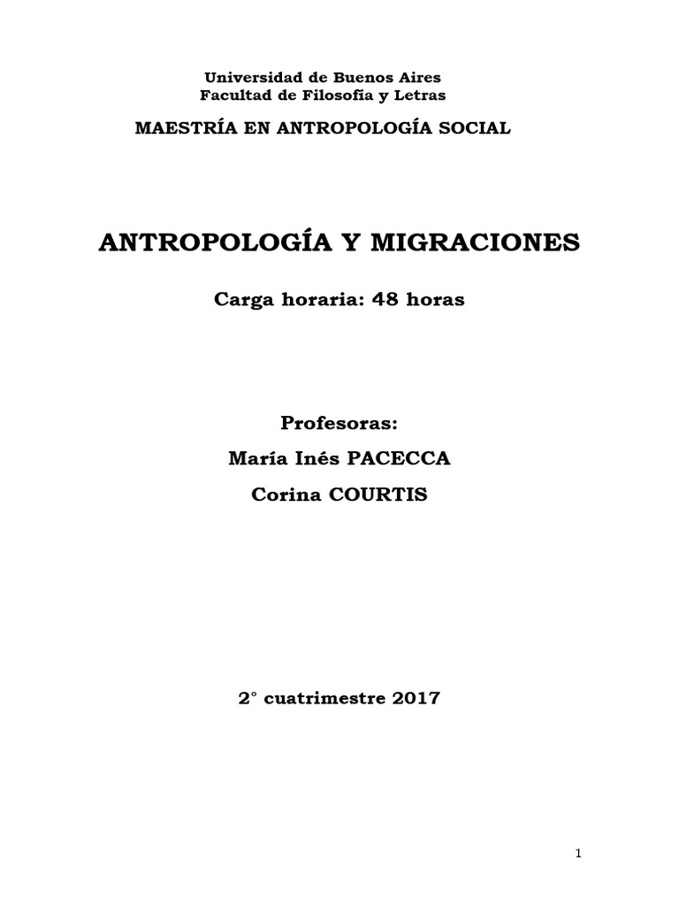 2017 Programa Antrop y Migraciones PACECCA ENTREGADO | PDF | Migración humana | America latina