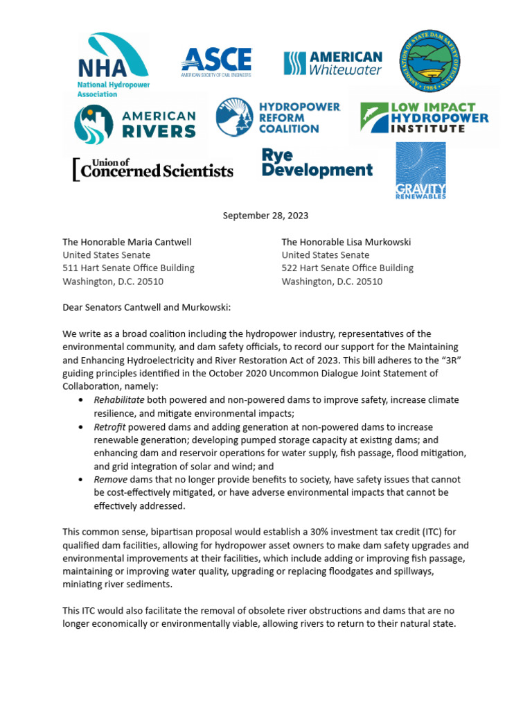 FINAL - Uncommon Dialogue Hydropower ITC Letter of Support | PDF ...