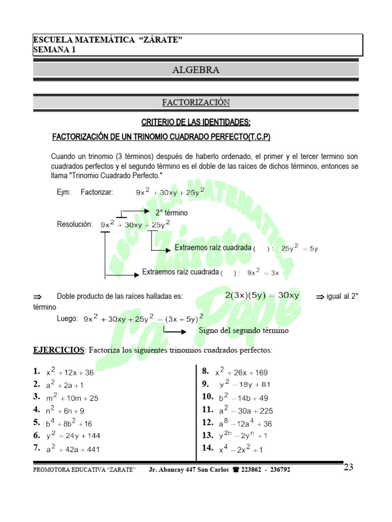Primera Semana N2 - Algebra | Descargar gratis PDF | Factorización | Aritmética