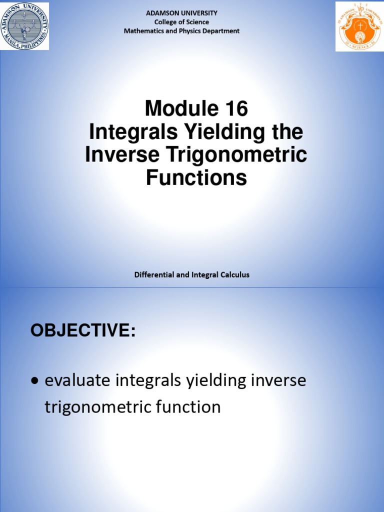 Week 14 (Part 4) - Integrals Yielding Inverse Trigonometric Functions | PDF | Integral ...