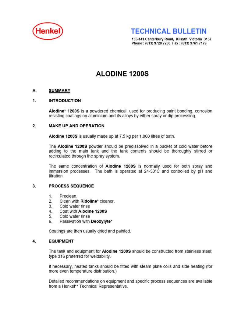 Alodine 1200S TDS | PDF | Titration | Chemistry