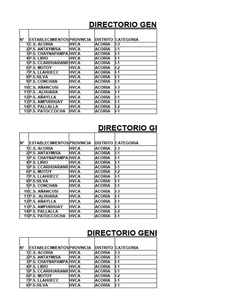 Directorio Personal Micro Red Acoria | PDF