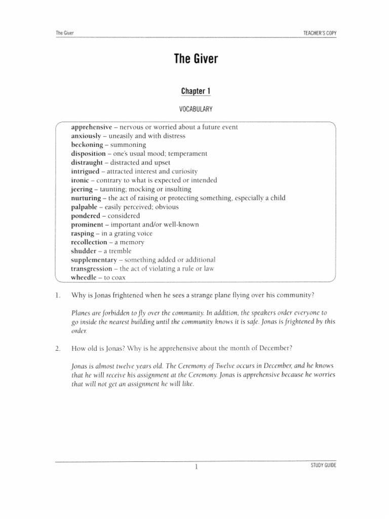 The Giver Question and Answers | PDF