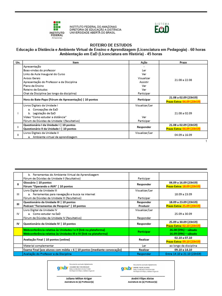 Roteiro Estudos EaD 2023 Assinado Assinado | PDF
