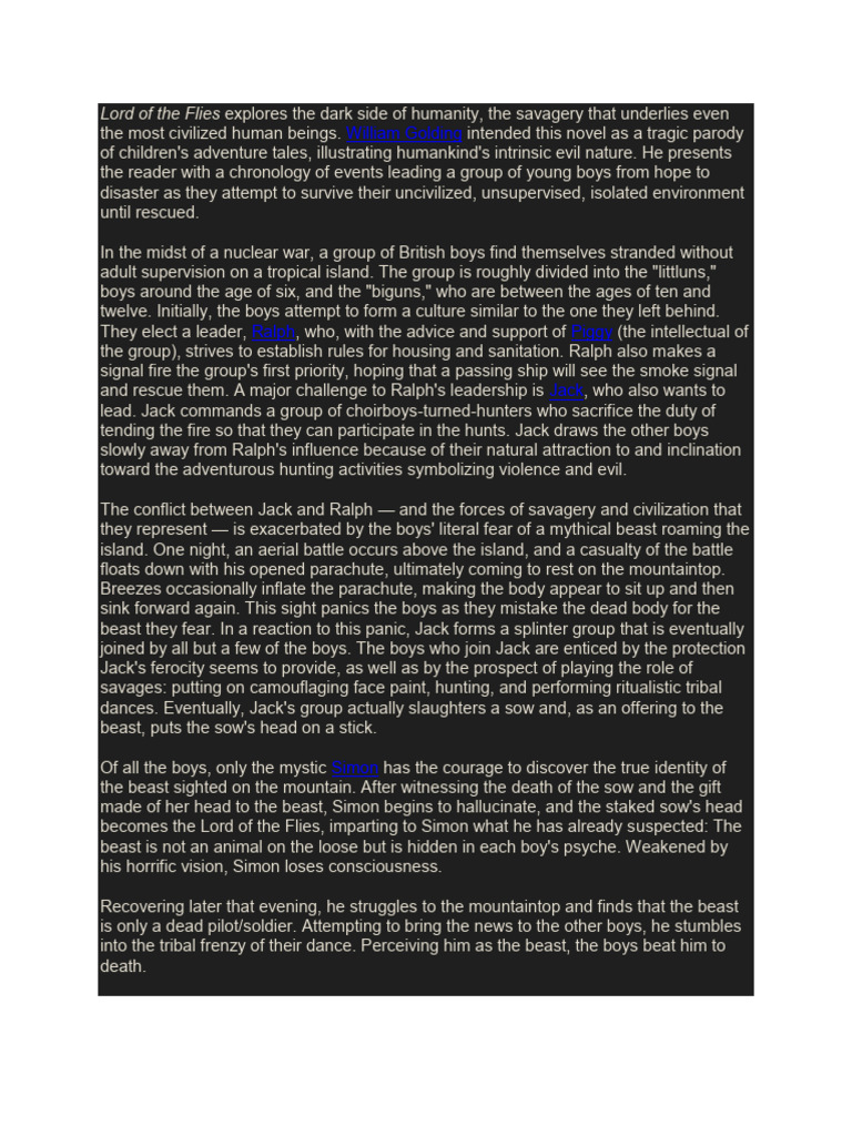 Lord of The Flies Summary | PDF