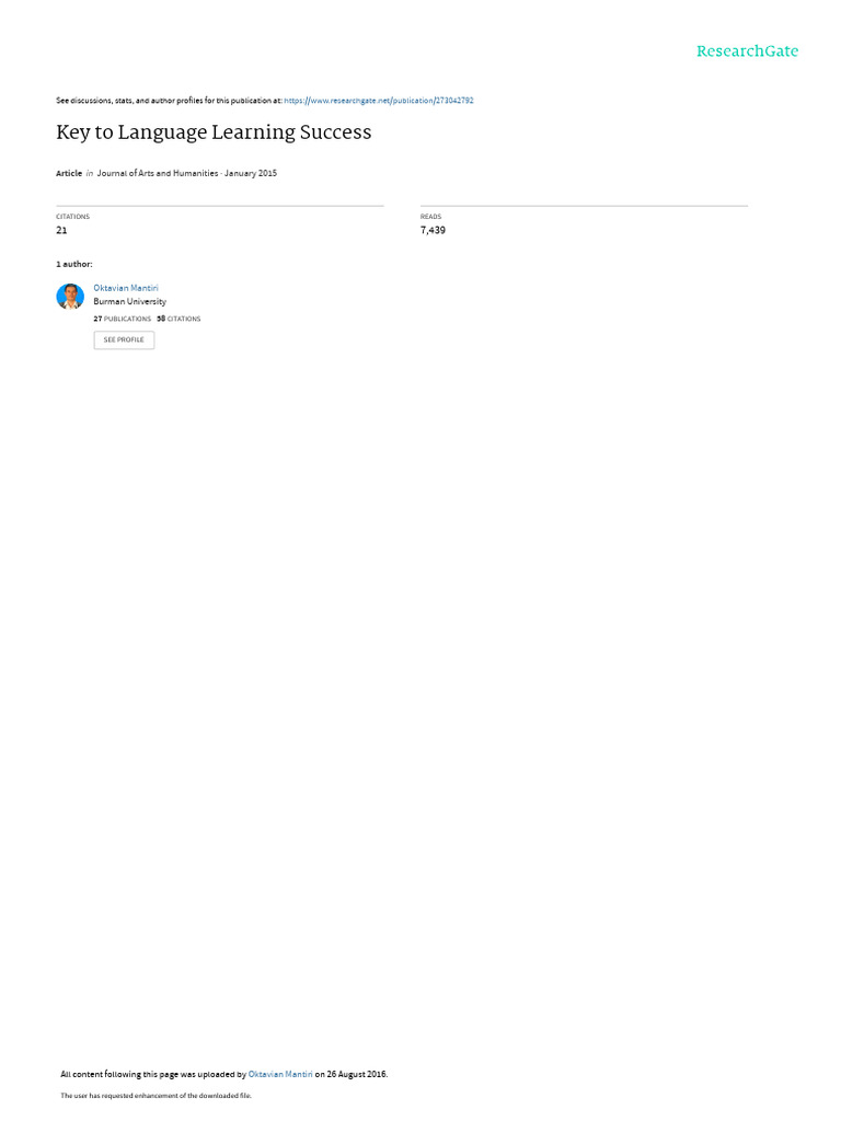 Key To Language Learning Success | PDF