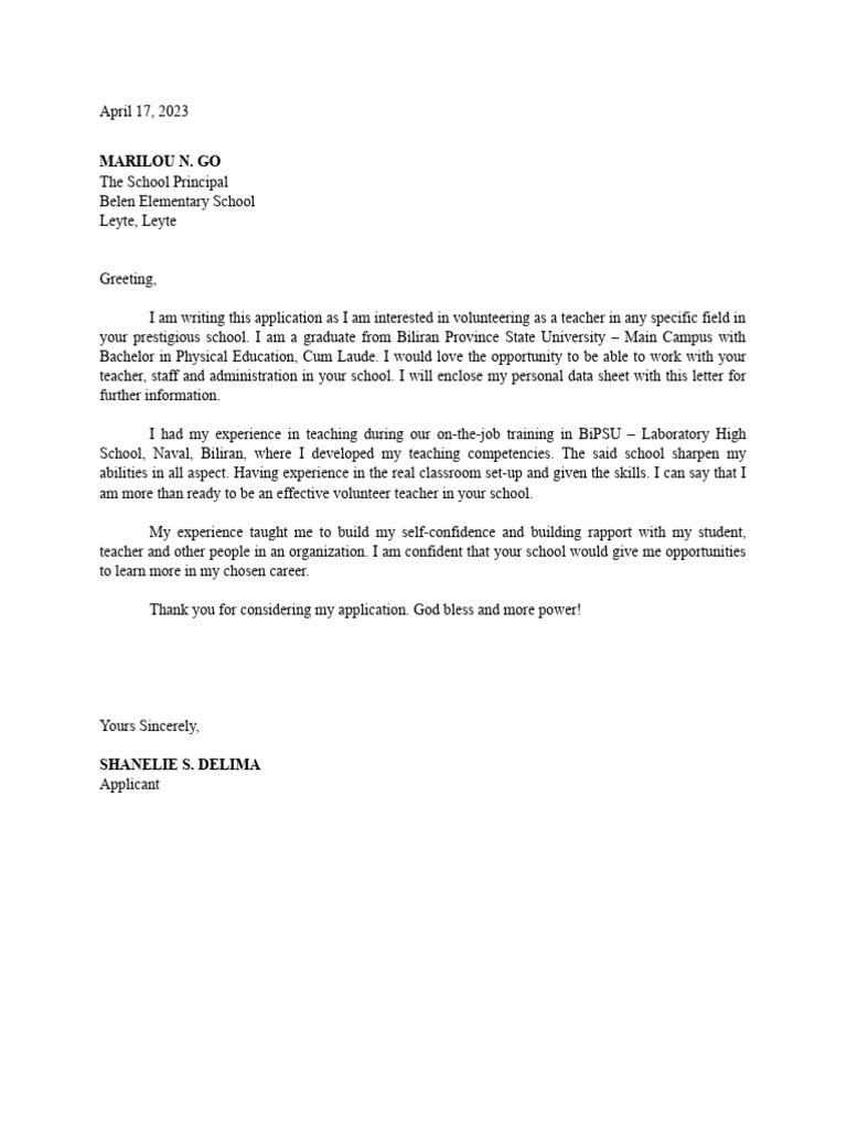 APPLICATION LETTER | PDF