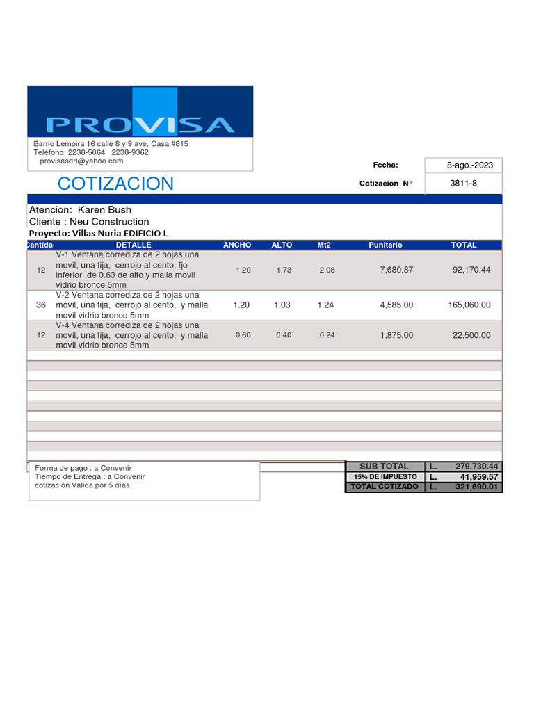 Cotizacion Ventanas Edificio L | PDF