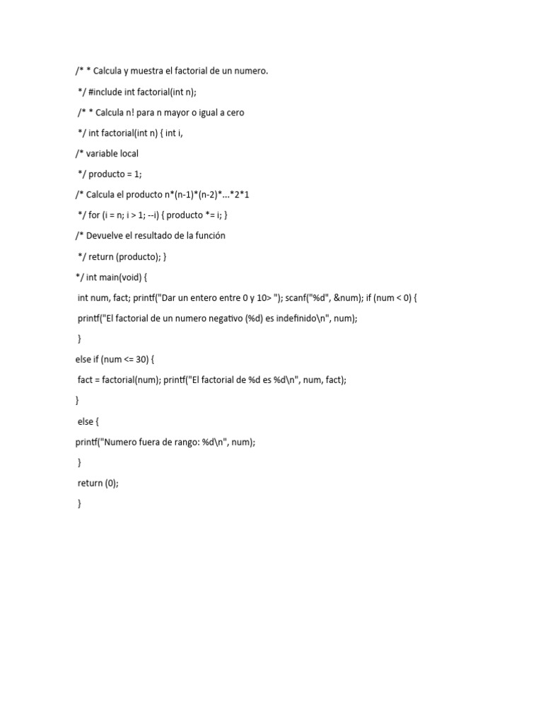 Cálculo del Factorial en C | PDF | Métodos y materiales de enseñanza | Informática