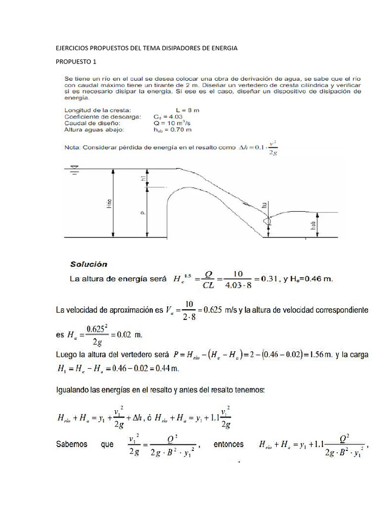 Ejercicios Resueltos Resalto Hidraulico | PDF