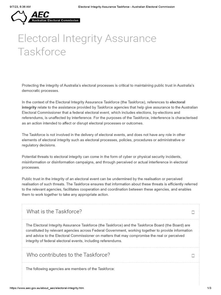 Electoral Integrity Assurance Taskforce Australian Electoral