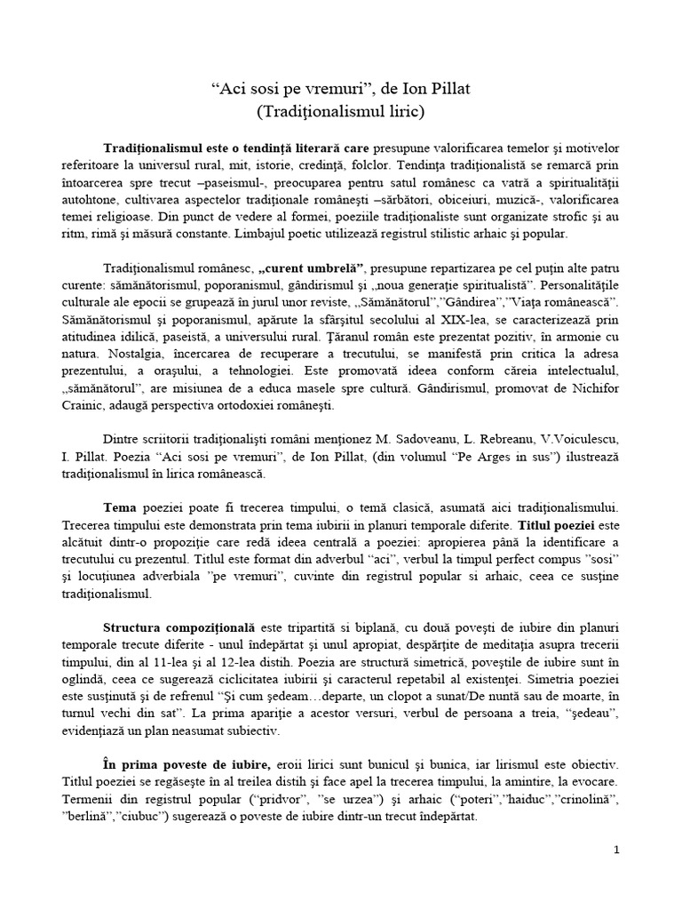 Aci Sosi Pe Vremuri Eseu Bac | PDF