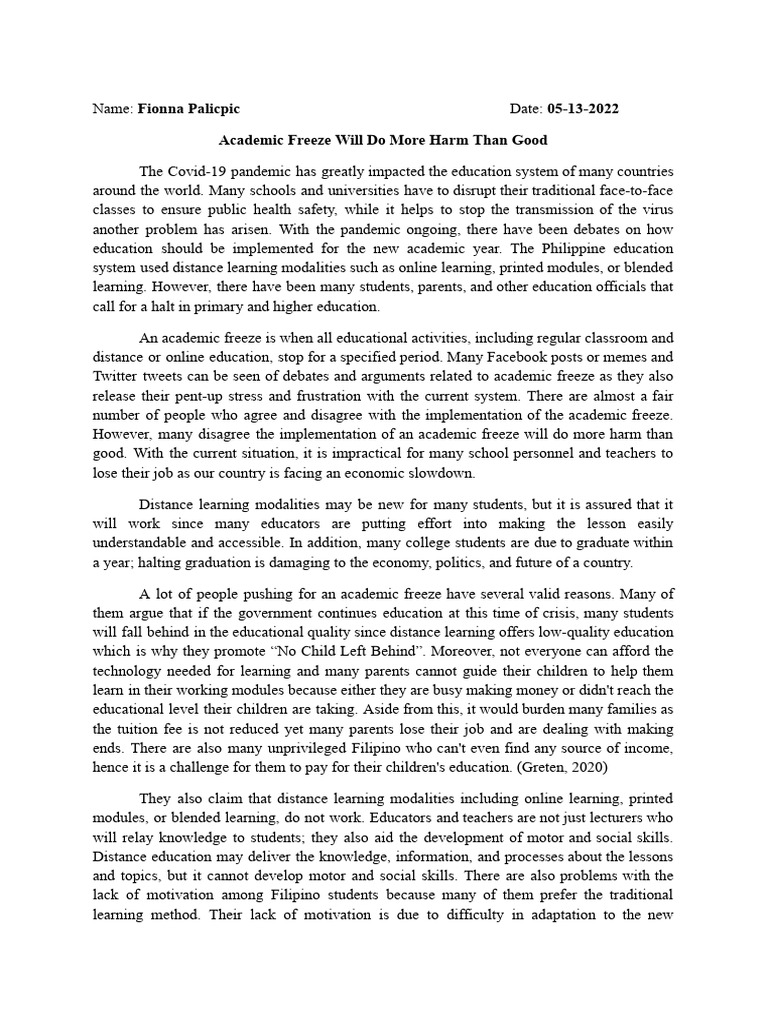 Academic Freeze Will Do More Harm Than Good | PDF | Distance Education ...