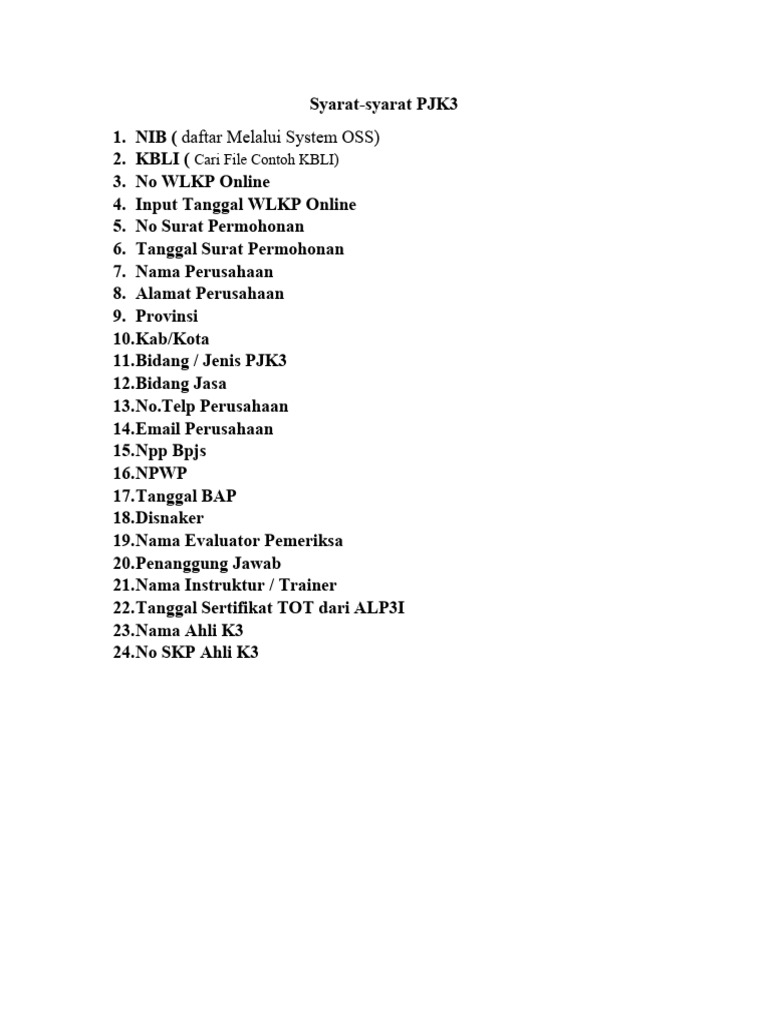 Syarat2 Pembuatan PJK3 | PDF