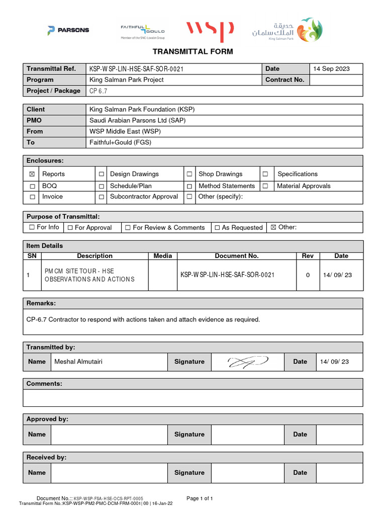 Ksp Wsp Lin Hse Saf Sor 0021_0_weekly Hse Observation Report | PDF