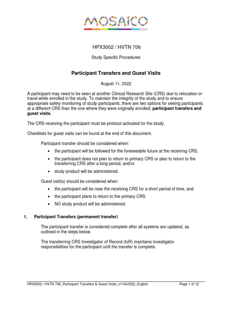 Participant Transfers and Guest Visits - 11AUG2022 | PDF | Business ...