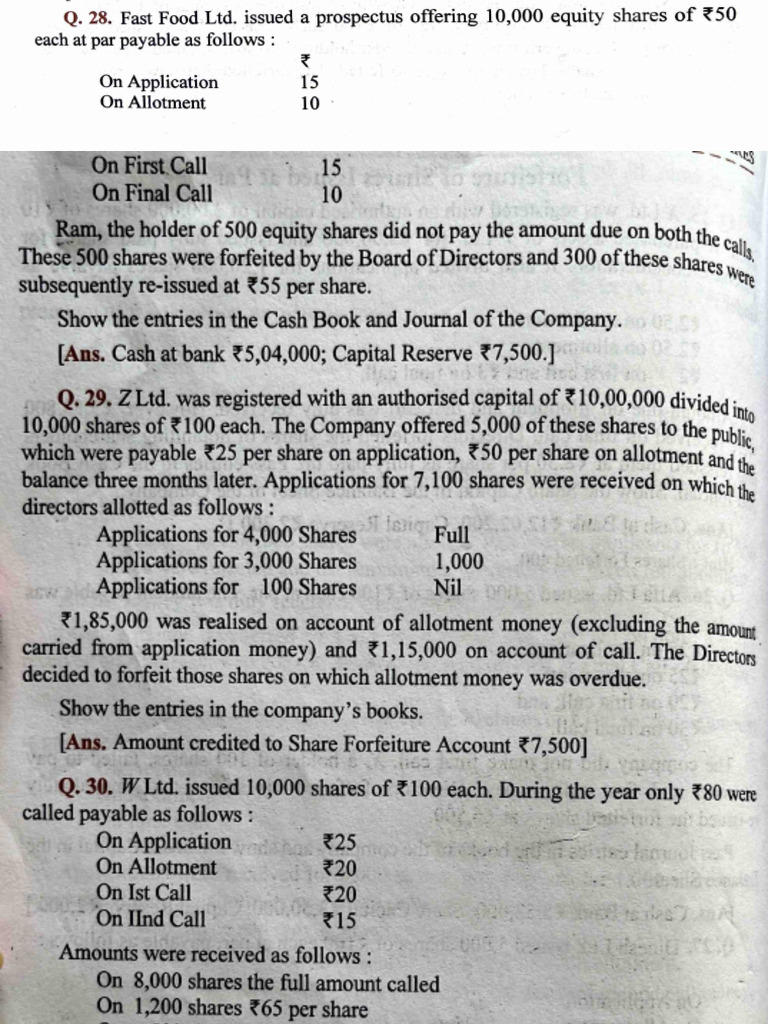 Assignment Chapter Issue of Shares Class 12th | PDF | Business ...
