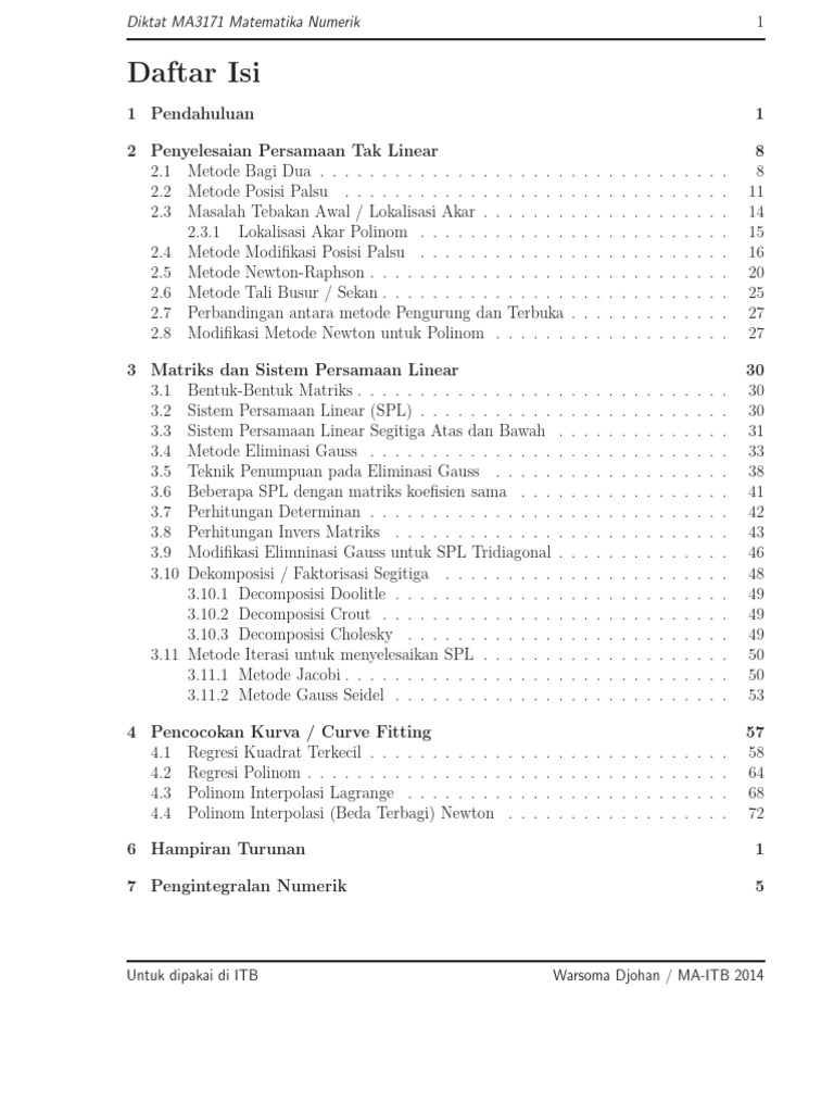 Diktat Matematika Numerik Bab 1-7 | PDF