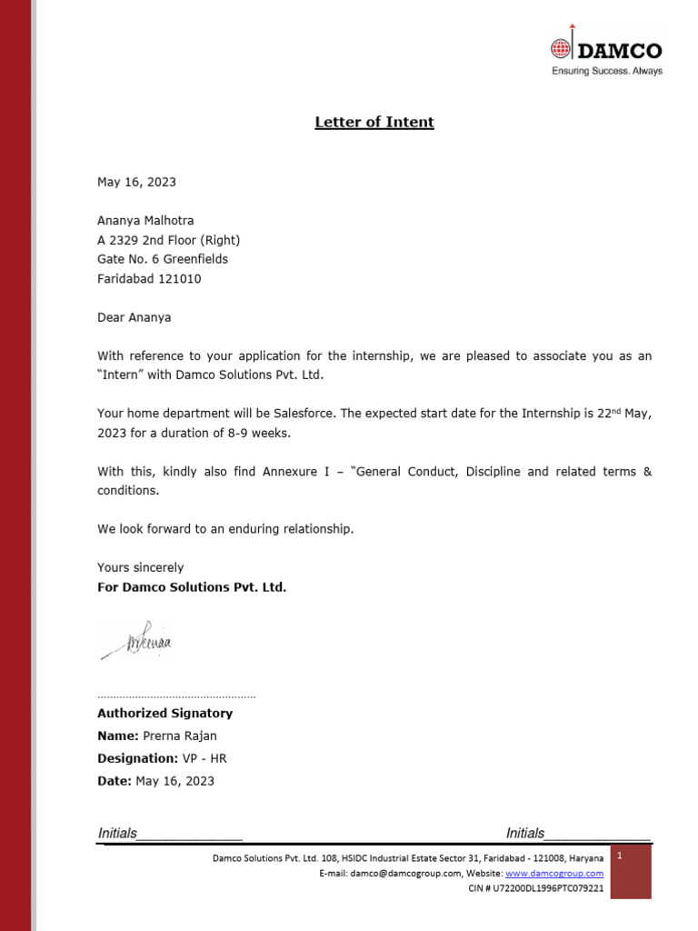 Ananya Malhotra_Internship Letter | PDF