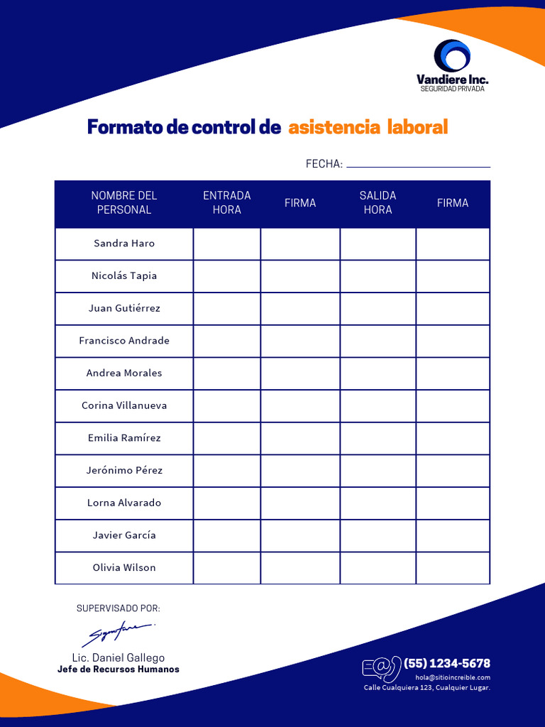 Documento A4 Control de Asistencia Corporativo Azul | PDF