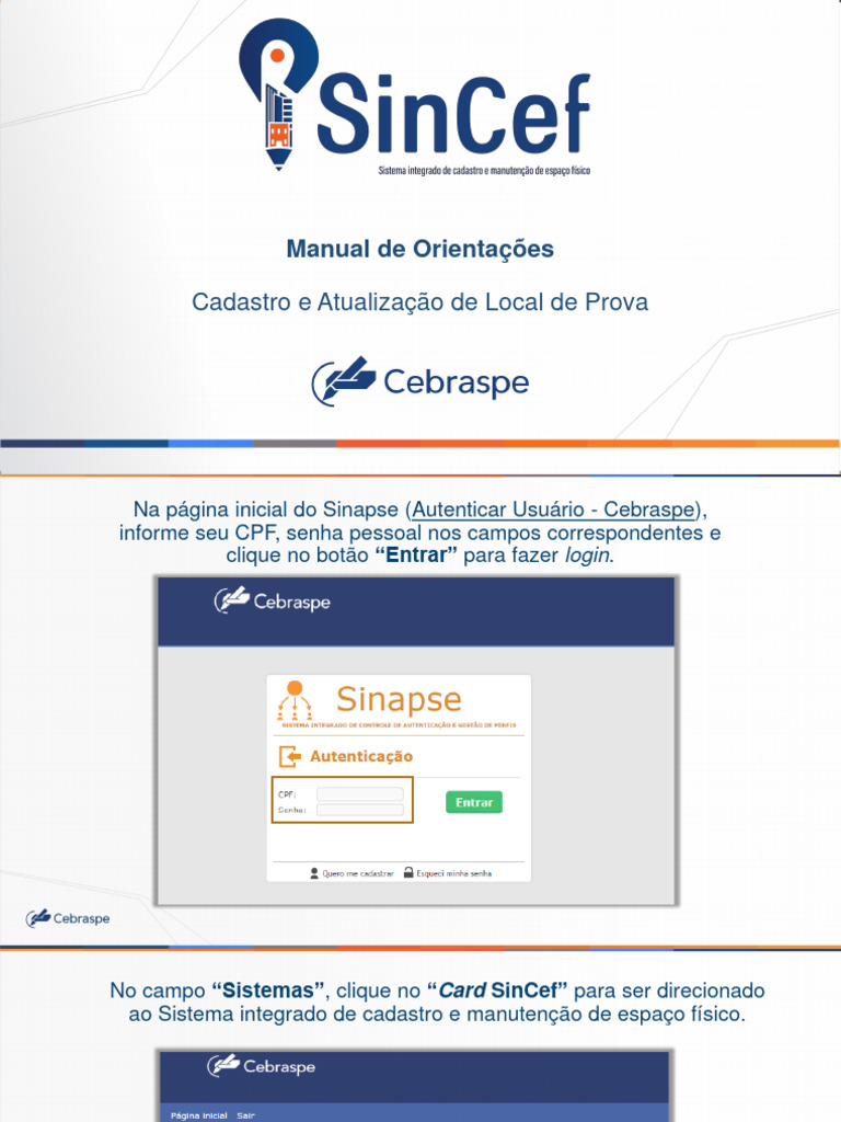 Manual - SinCef - Cadastro e Atualização de Local de Prova | PDF ...