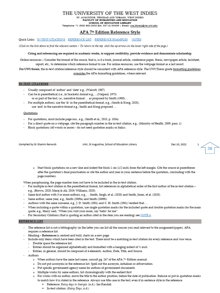 APA 7th Edition Reference Style DTD Dec 10 2022 UWI | PDF | Foreign ...