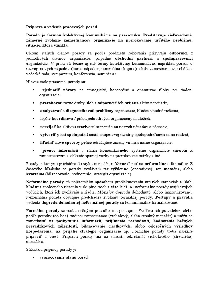 Príprava a vedenie pracovných porád | PDF