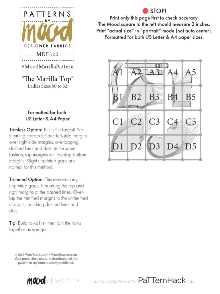 MoodFabrics.com MDF322 Marilla Pattern Letter A4 Tiled | PDF