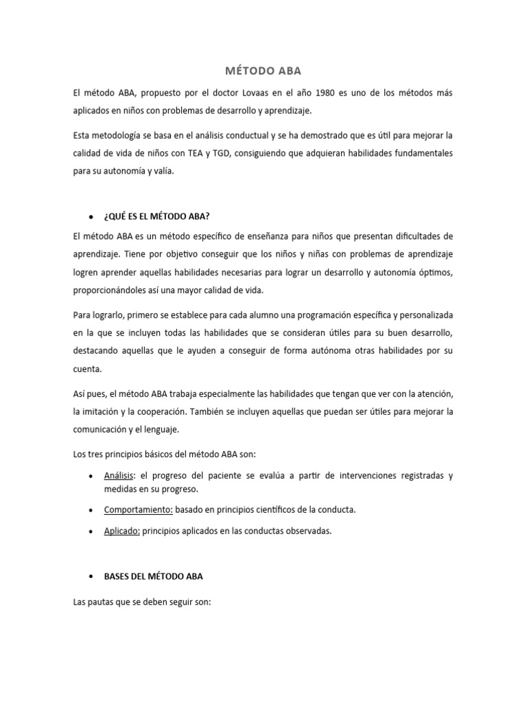 Método Aba | PDF | Espectro autista | Aprendizaje