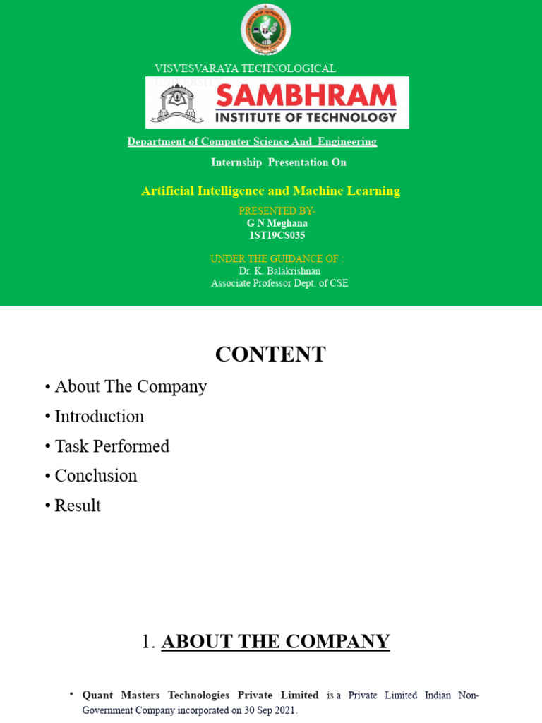 AI & ML Internship Presentation Summary | PDF | Machine Learning | Artificial Intelligence