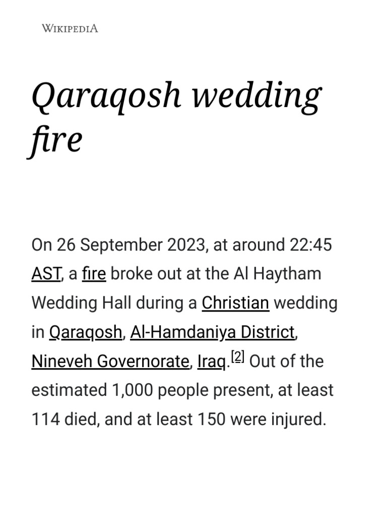 Qaraqosh Wedding Fire - Wikipedia | PDF | Pyrotechnics