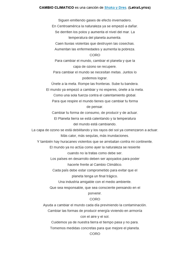 Canción sobre el Cambio Climático | PDF