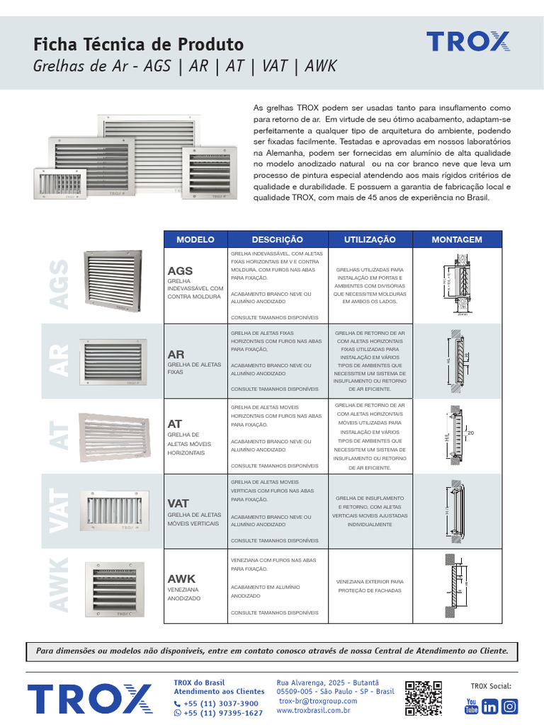 Ficha-t-cnica_TROX_Grelhas | PDF